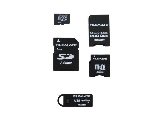 FileMate 4GB MicroSD Flash Card w/ Universal Adapter Kit (miniSD, SD ...