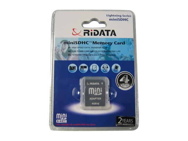 RiDATA 4GB 60x MiniSD/Mini SD/SDHC/MiniSDHC Flash Card w/SD adapter ...