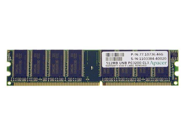 Apacer 512MB DDR 400 (PC 3200) System Memory Model 77.10736.46G ...