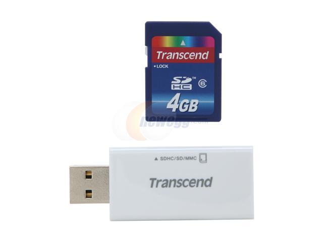 Transcend 4GB Secure Digital High-Capacity (SDHC) Flash Card w/Compact Card Reader S5 Model ...