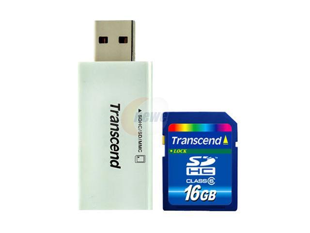 Transcend 16GB Secure Digital High-Capacity (SDHC) Flash Card w/Compact Card Reader S5 Model ...