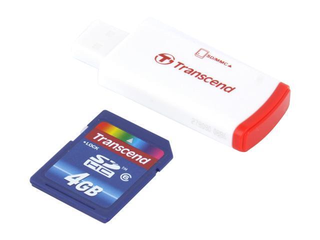 Transcend 4GB Secure Digital High-Capacity (SDHC) Flash Card w/ P2 Card Reader Model TS4GSDHC6 ...