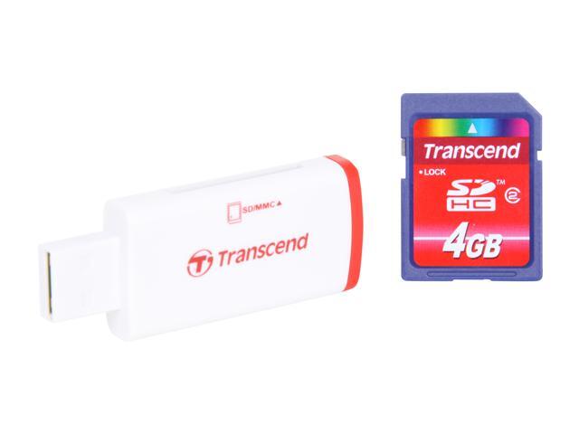 Transcend 4GB Secure Digital High-Capacity (SDHC) Flash Card w/ P2 Card Reader Model TS4GSDHC2 ...