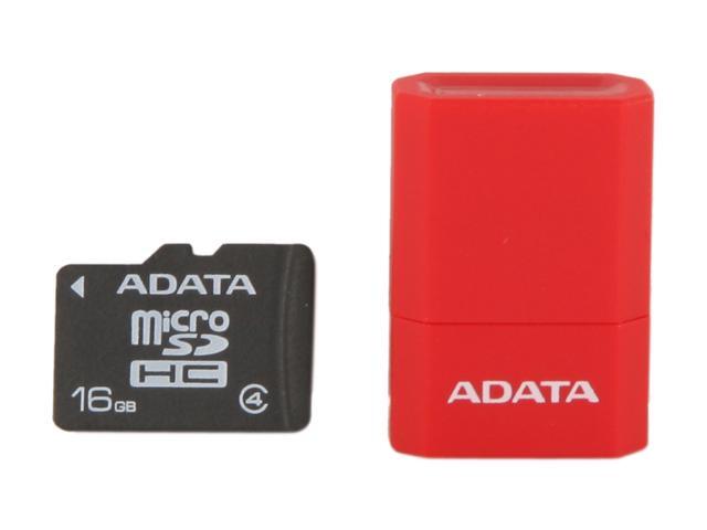 ADATA 16GB Class 4 Micro SDHC Flash Card with V3 USB Reader (Red) Model AUSDH16GCL4-RM3RDRD ...