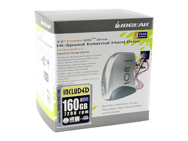 IOGEAR Combo ION 160GB USB 2.0 / Firewire400 3.5" External Hard Drive ...