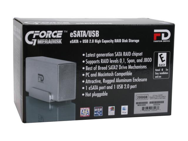 Fantom G-Force MegaDisk MDE2000 2TB USB 2.0 / eSATA 2 Disk RAID Array ...