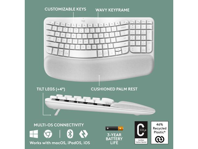 Logitech Wave Keys Wireless Ergonomic Keyboard with Cushioned Palm Rest ...