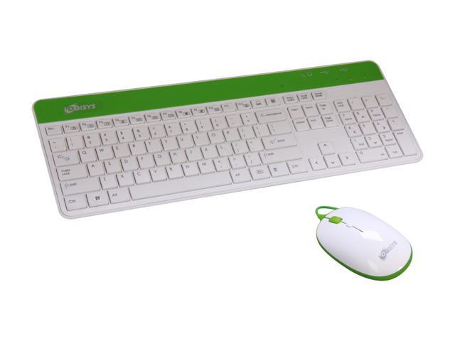 LOGISYS Computer KBMS801WG White / Green Wired Keyboard Mouse Combo w ...