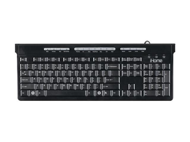 iHome IH-K210MB Black Wired Multimedia Keyboard with 2 USB 2.0 Ports ...
