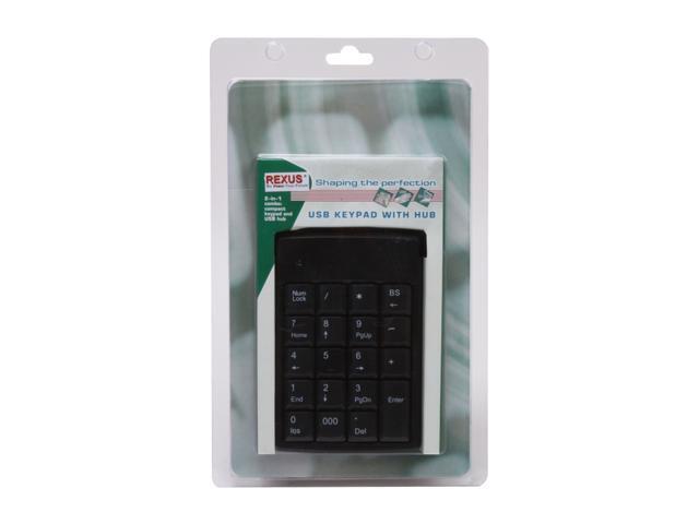 REXUS RK-9002 Black Wired Compact USB Keypad and 2 Port USB Hub ...
