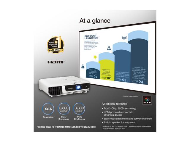 Epson EX5280 3-Chip 3LCD XGA Projector, 3,800 Lumens Color Brightness ...