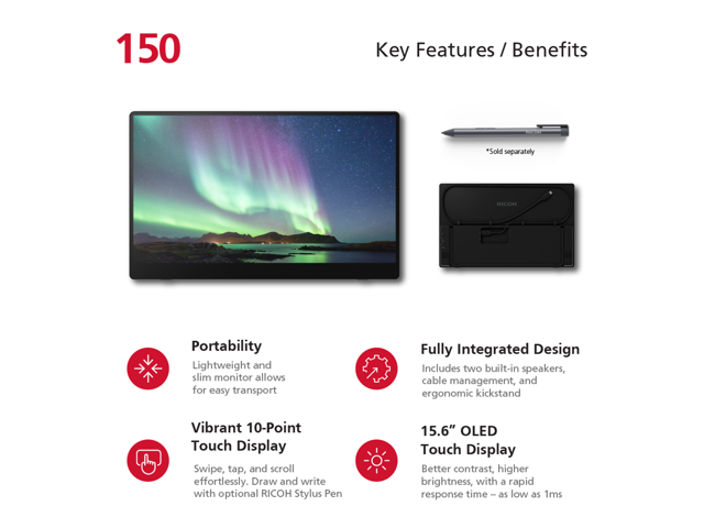 Ricoh 15.6" Portable Monitor 150 Wired - 1920 x 1080 - OLED Display ...