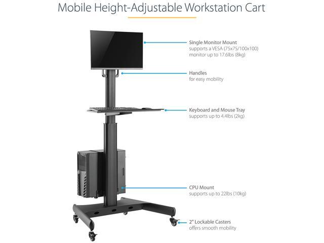 StarTech.com WKSTNCART Mobile Workstation Cart with Monitor Mount, CPU ...