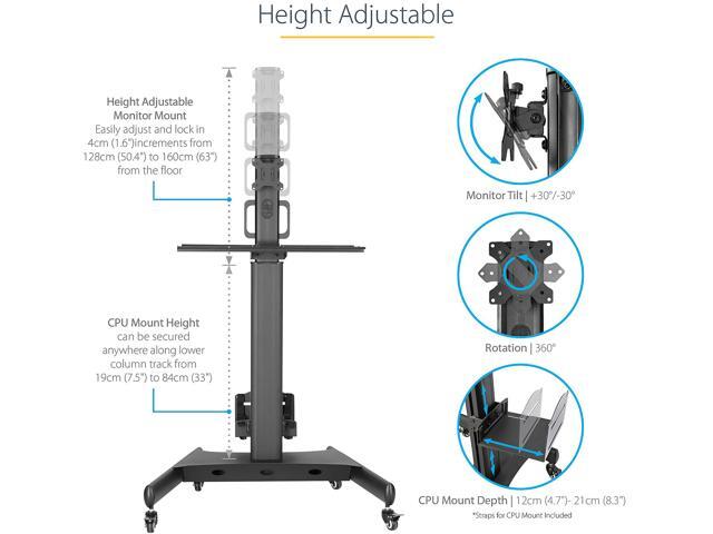 StarTech.com WKSTNCART Mobile Workstation Cart with Monitor Mount, CPU ...