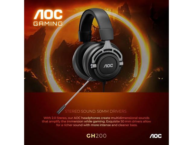 AOC Gaming GH200 Wired Gaming Headset with 2.0 Stereo Sound, Built-in Detachable Microphone ...