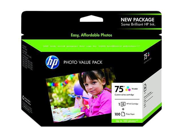 HP 75 Tri-Color Ink Cartridge with 100 sheet Photo Value Pack (CG501AN ...