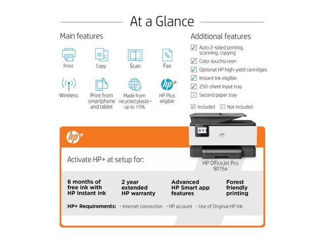 HP OfficeJet Pro 9015e All-in-One Wireless Color Printer, with bonus 6 ...