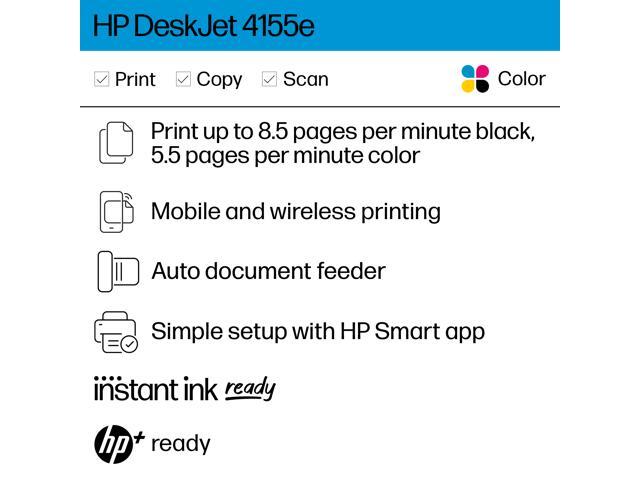 HP DeskJet 4155e All-in-One Wireless Color Printer, with Bonus 3 Months ...