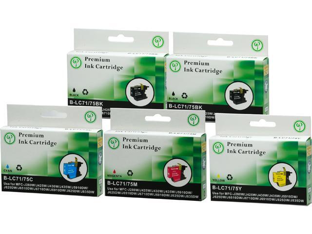 Green Project B-LC75(5PK) Black and Colors Compatible Brother LC75 Ink ...