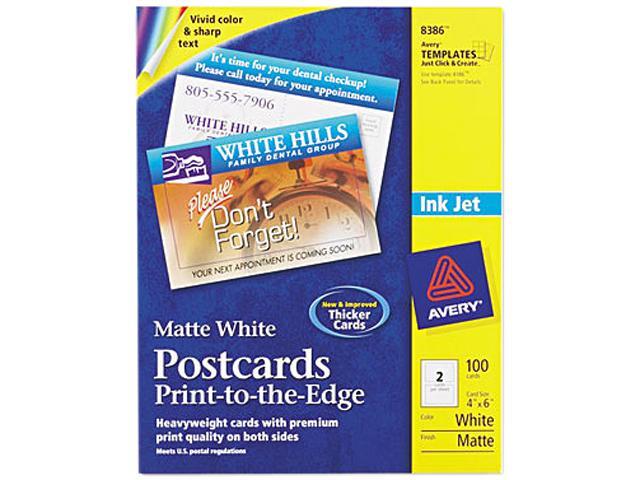 Avery 8386 Inkjet Compatible Postcards 4 X 6 Two Per Sheet 100 Cards 