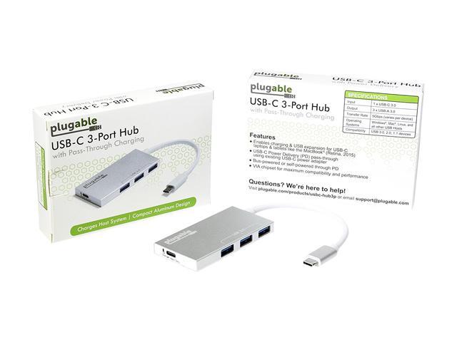 Plugable Technologies USBC-HUB3P Usb-C 3-Port Usb Hub Usb-C To Usb-A W ...