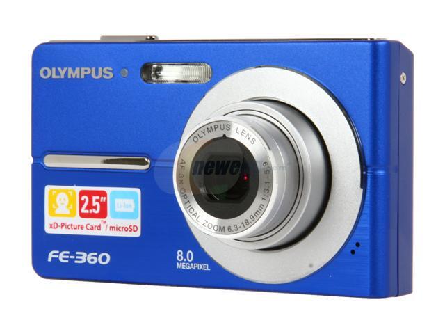 OLYMPUS FE360 Blue 8.0 MP 0.7" Super-Slim All-Metal Body Digital Camera ...