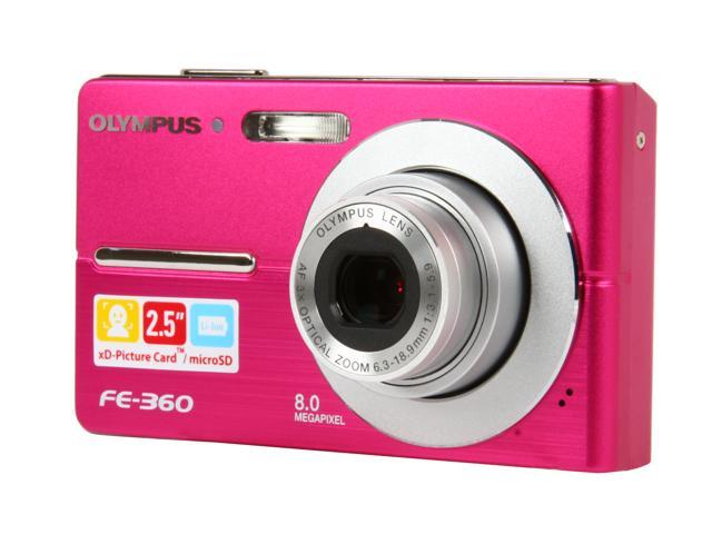 OLYMPUS FE360 Pink 8.0 MP 0.7" Super-Slim All-Metal Body Digital Camera ...