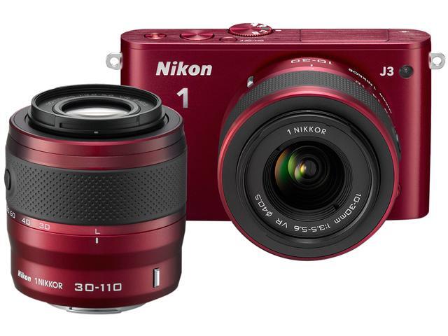 Nikon 1 J3 (27649) Red Advanced Camera with 10-30mm & 30-110mm VR ...