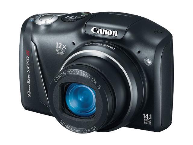 Canon PowerShot SX150 IS Black 14.1 MP 28mm Wide Angle Digital Camera ...