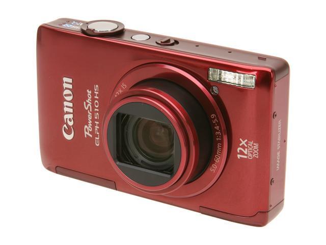Canon PowerShot ELPH 510 HS Red 12.1 MP 28mm Wide Angle Digital Camera ...
