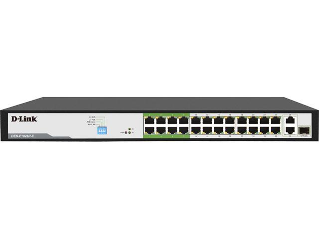 D-Link DES-F1026P-E 26-Port PoE Switch with 24 PoE Ports (8 Long Reach ...