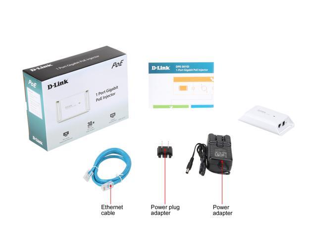 D-Link DPE-301GI Gigabit PoE+ Injector, 30 Watts, 802.3af/at Compliant ...