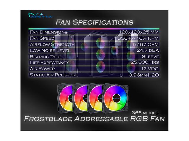 Apevia FR412L-RGB FrostBlade 120mm Silent Addressable RGB Color ...