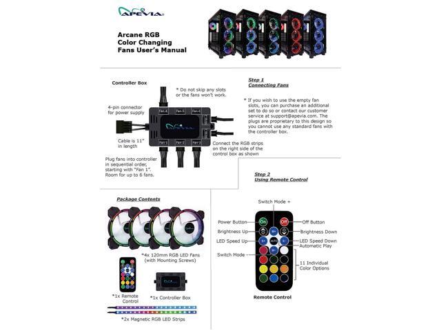 Apevia Arcane AR412L2S-RGB 120mm Silent Addressable RGB Color Changing ...