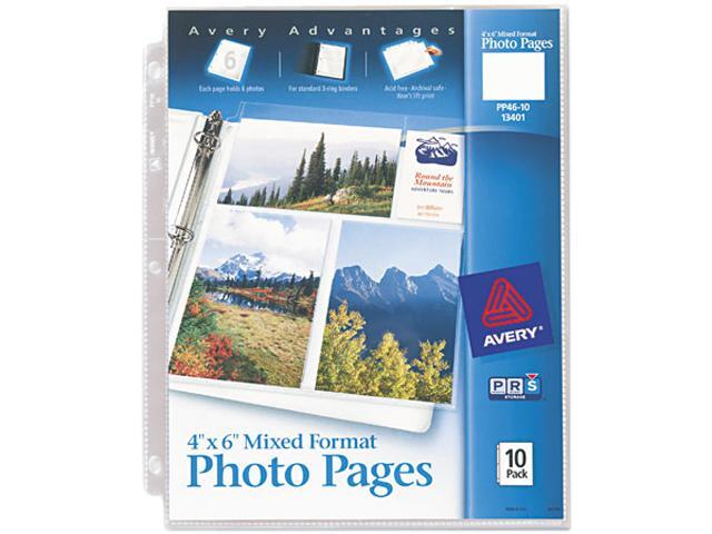 Avery 13401 Photo Pages for Six 4 x 6 Mixed Format Photos, 3-Hole ...