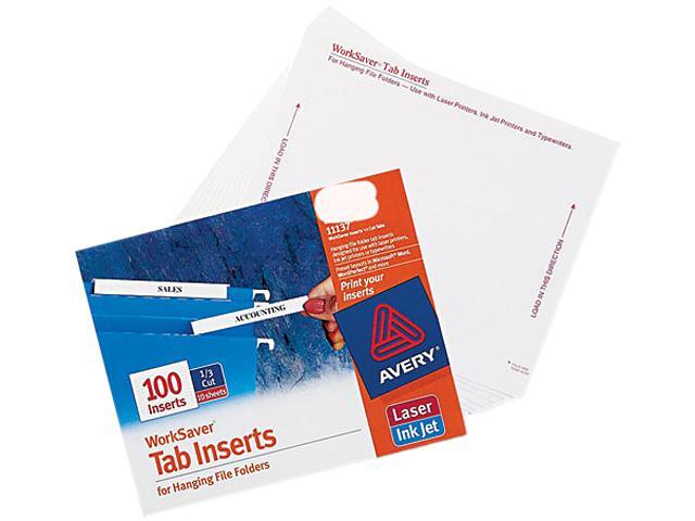 Avery 11137 Laser/Inkjet Hanging File Folder Inserts, 1/3 Tab, 3 1/2 ...