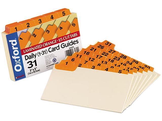 Oxford 03532 Laminated Index Card Guides, Daily, 1/5 Tab, Manila, 3 x 5 ...