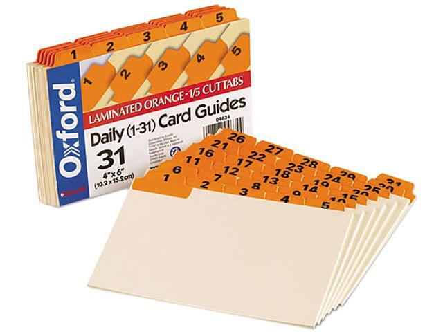 Oxford 04634 Laminated Index Card Guides, Daily, 1/5 Tab, Manila, 4 x 6 ...