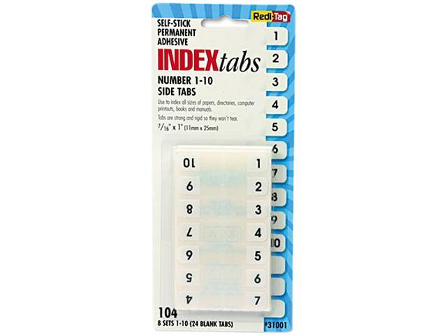 Redi-Tag 31001 Side-Mount Self-Stick Plastic Index Tabs Nos 1-10, 1in ...