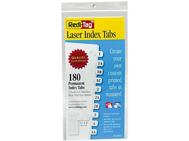 Redi-Tag 33001 Laser Printable Index Tabs, 7/16 Inch, White, 180/Pack ...