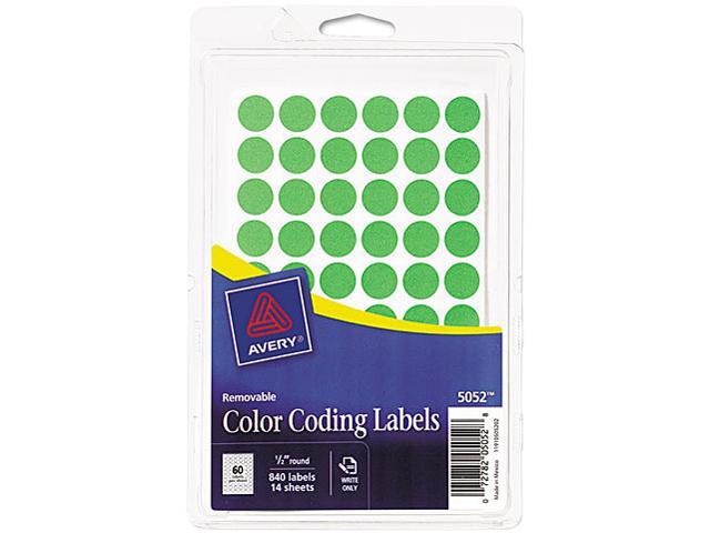 Avery 05052 Removable Self-Adhesive Color-Coding Labels, 1/2in dia ...