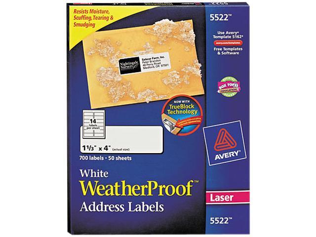 Avery 5522 White Weatherproof Laser Shipping Labels, 1-1/3 x 4, 700 ...