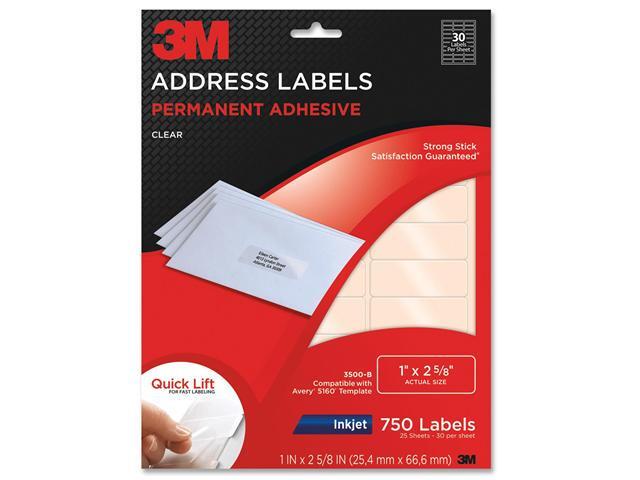 3M 3500-B Permanent Adhesive Clear Laser Mailing Labels, 1 x 2-5/8, 750 ...