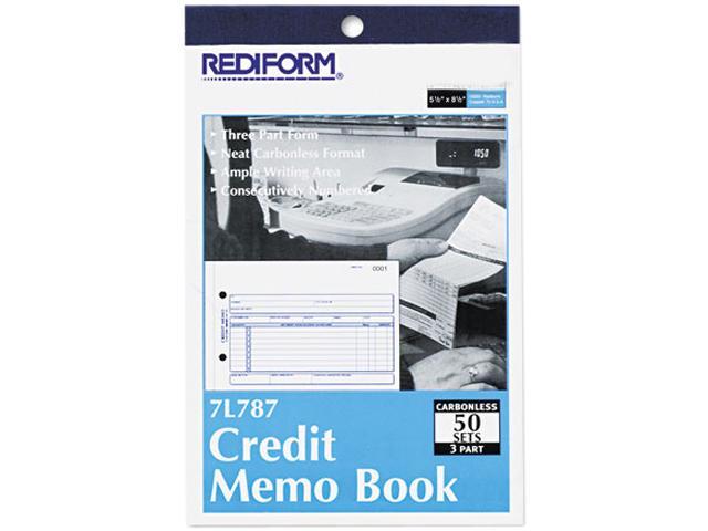 Rediform 7L787 Credit Memo Book, 5-1/2 x 7-7/8, Carbonless Triplicate ...