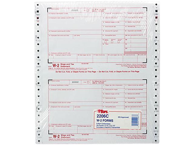 Tops 2206C W-2 Tax Form, Six-Part Carbonless, 24 Forms - Newegg.com