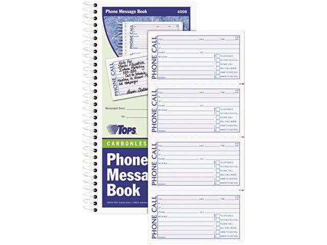 Tops 4008 Spiralbound Message Book, 2-3/4 x 5, Carbonless Duplicate ...