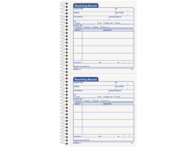 Tops 4147 Spiralbound Receiving Record Book, 5 x 5-1/2, Two-Part ...