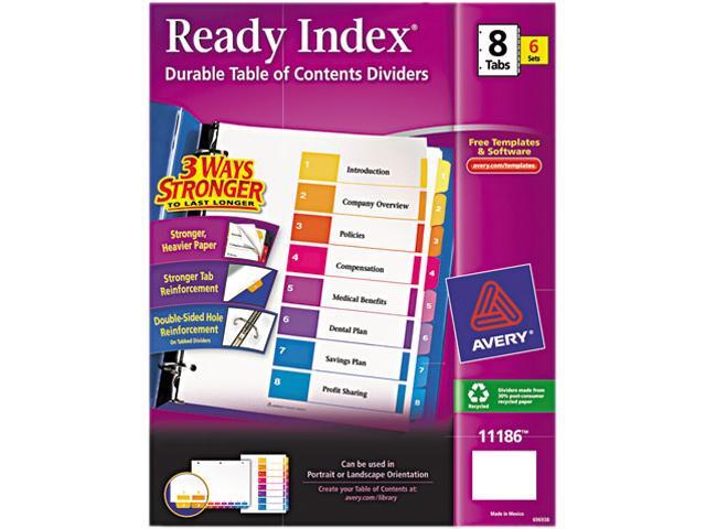 Avery 11186 Ready Index 8-Tab Binder Dividers, Customizable Table of ...