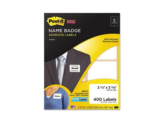 Post-it 2800-N Super Sticky Name Badge Labels, 2-1/3 x 3-3/8, White ...