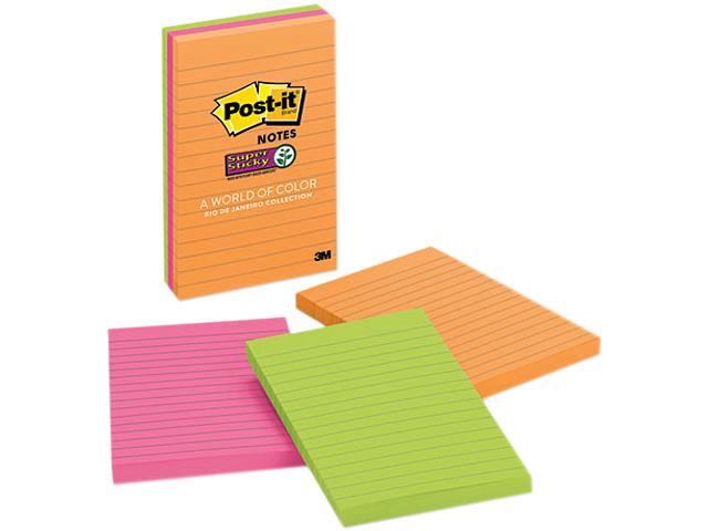 Post-it 660-3SSUC Super Sticky Lined Notes, Rio De Janeiro 101x152mm 3 ...